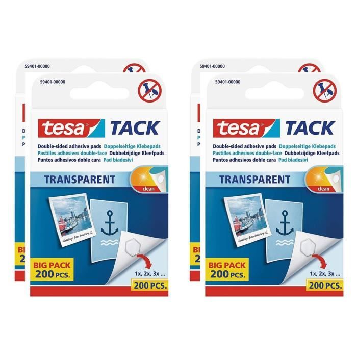 Lot de 4 Packs 200 Pastilles Double-face Transparent Tack 12 x 13 mm ...
