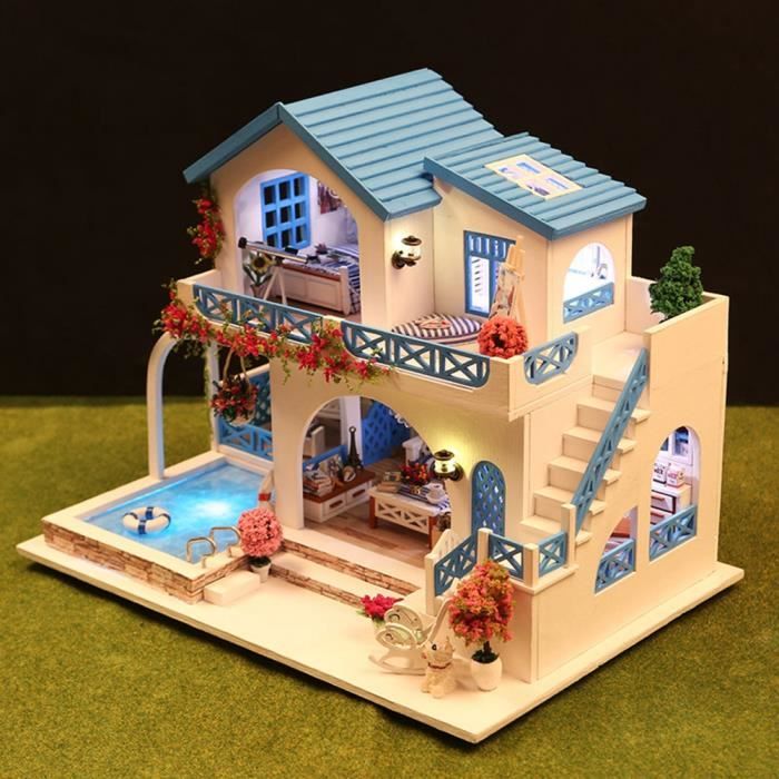 VGEBY Maison de poupée Wooden Dollhouse Kit, Wooden Assembling DIY Dollhouse Handcraft House ...