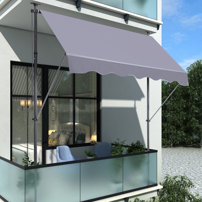 Store banne balcon sans perçage 200x120 cm gris, manuel à manivelle ...