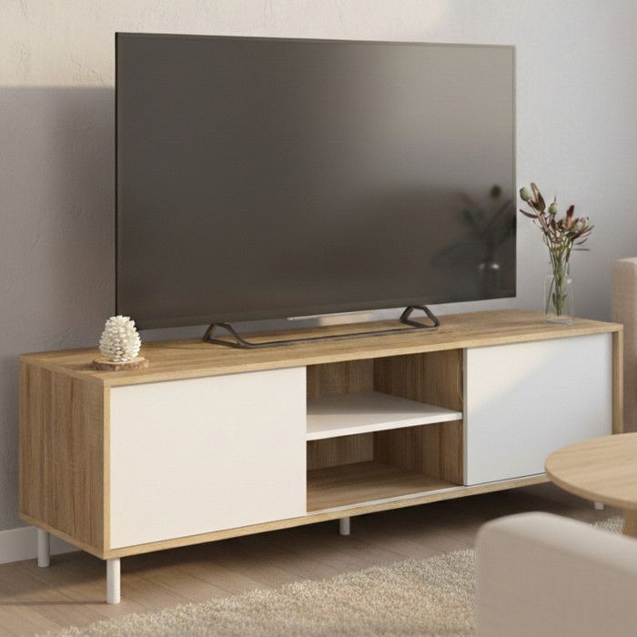 IDMARKET Meuble TV 140 cm EASY montage sans outils 2 portes ...