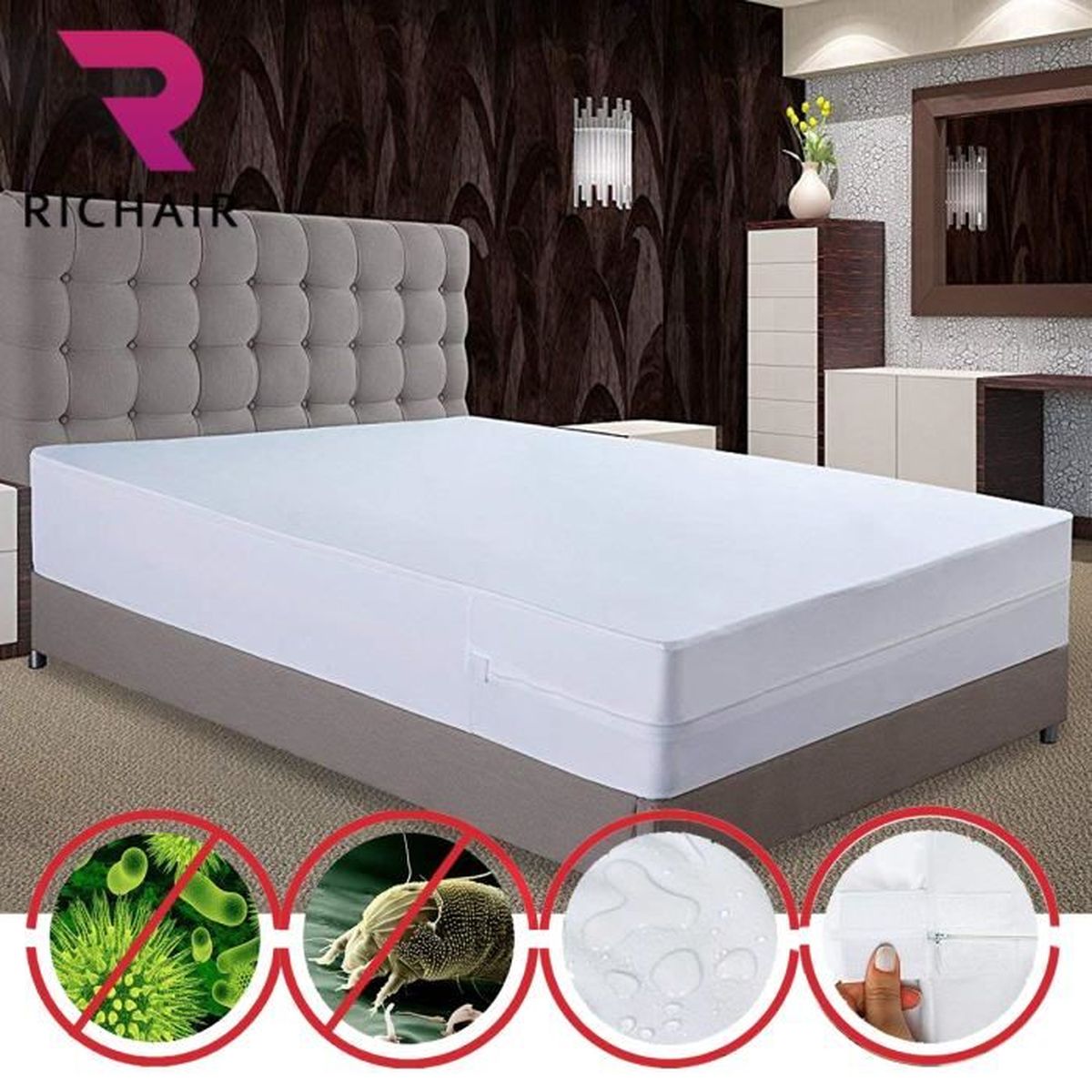 ALESE 160x200cm Housse Protège Matelas zippé étanche - avec Fermeture ...