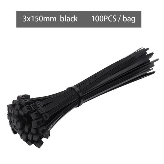 Câble-fil-gaine,Sangle en nylon plastique autobloquante,noir,anneau ...