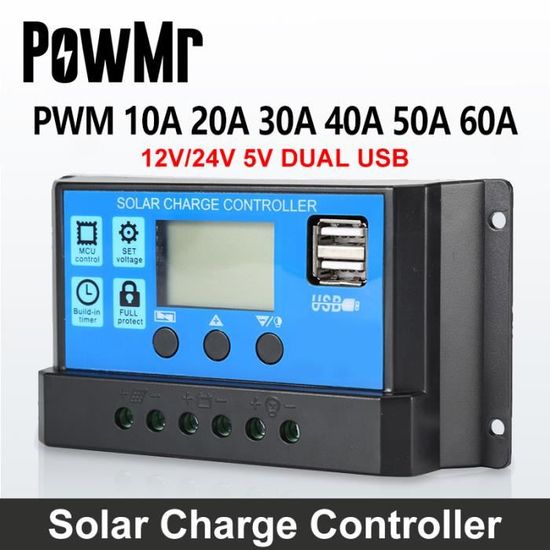 12V 24V Auto - 30A - contrôleur de Charge pour panneaux solaires, Auto PWM, 60a, 50a, 40a, 30a ...