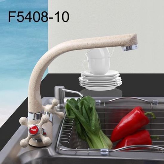 Robinet d'évier de cuisine beige Frap - F5408 10 - Double poignée ...