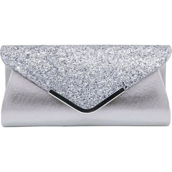 Pochette Sac à Main Verni Argenté à Paillettes pour Soirée Mariage ...