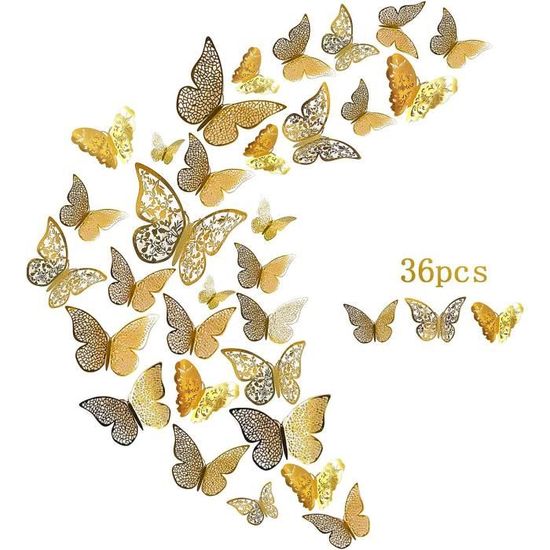 DONQL Lot de 36 stickers muraux papillons 3D autocollants décoratifs ...