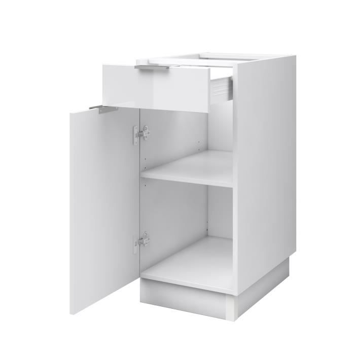 AVA Caisson bas de cuisine L 40 cm - 1 porte, 1 tiroir - Blanc laqué ...