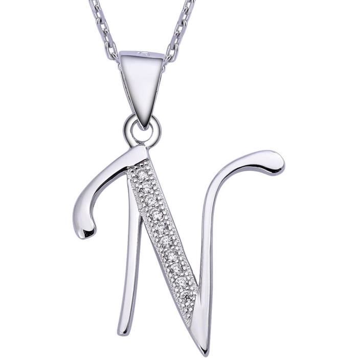 Collier Avec Pendentif En Forme De Lettre Initiale Argent 925 Oxyde De Zirconium Cadeau ...