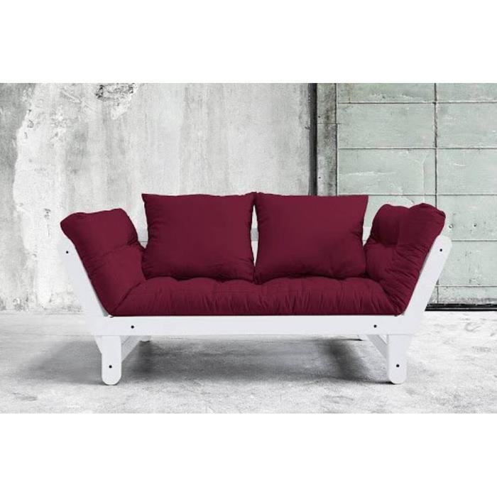Banquette méridienne blanche convertible futon bordeaux BEAT couchage ...