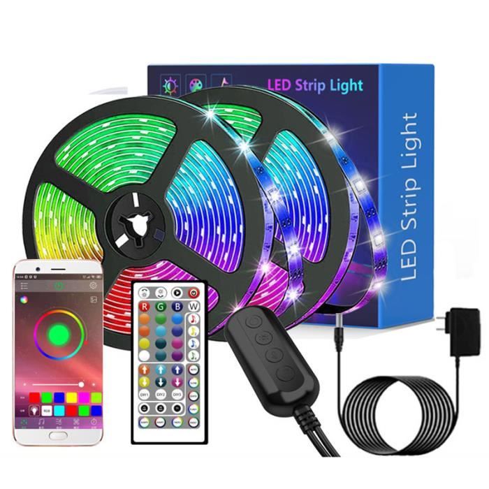 Ruban LED 10M, 5050 RGB 450 LEDs Bande LED, Contrôlé par APP et Télécommande Bleutooth ...