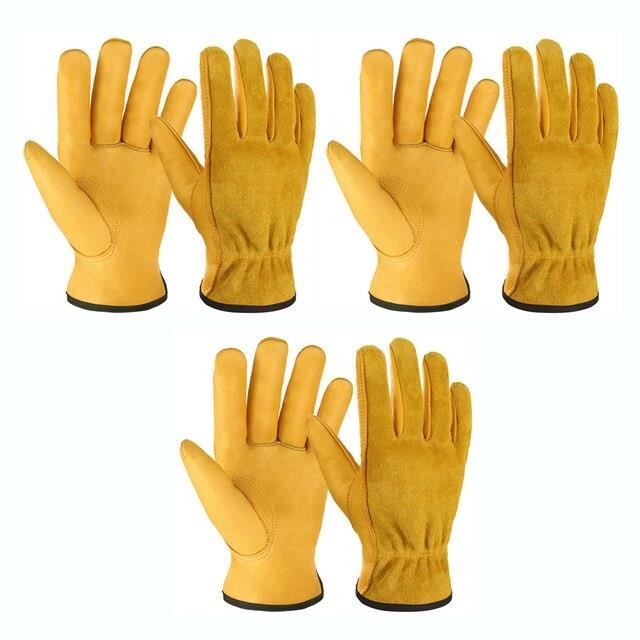 GANT DE CHANTIER,Yellow-3 pairs-M--gants de travail pour hommes, à poignée flexible, en peau de ...