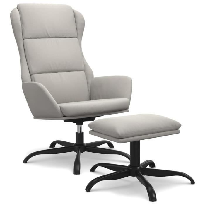 ZERODIS Chaise de relaxation et repose-pied Gris clair Tissu microfibre ...