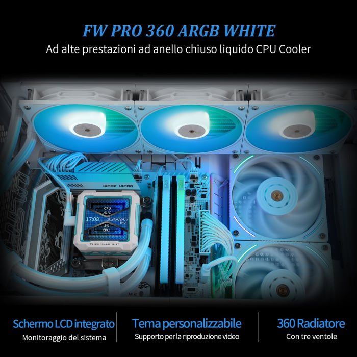 Refroidisseur CPU AIO avec écran LCD - DEBSY - Fw Pro 360 Argb - Écran ...