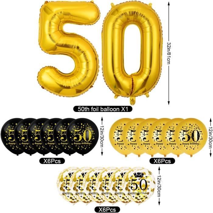 Decoration Anniversaire 50 Ans, Ballon 50 Ans Noir Et Or, Bannière ...