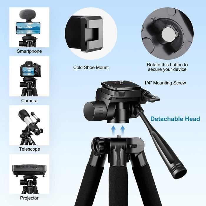 Trepied Appareil Photo Pour Canon-Nikon-Sony-Dslr Caméra, 165Cm ...