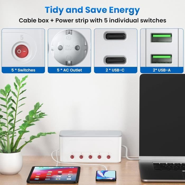 Boite Rangement Cable Avec Multiprise Usb, Boîte De Rangement Pour ...