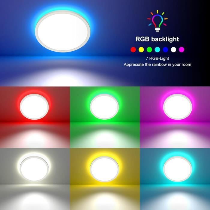 Plafonnier Led Télécommande mable 24W RGB Couleur Changeante luminaire ...