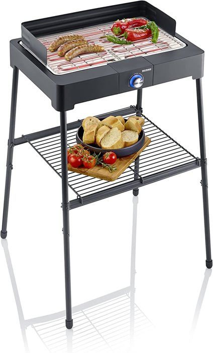 Barbecue électrique 2 200 W avec Grille inox, Barbecue sur pieds avec pare-vent amovible, eBBQ ...