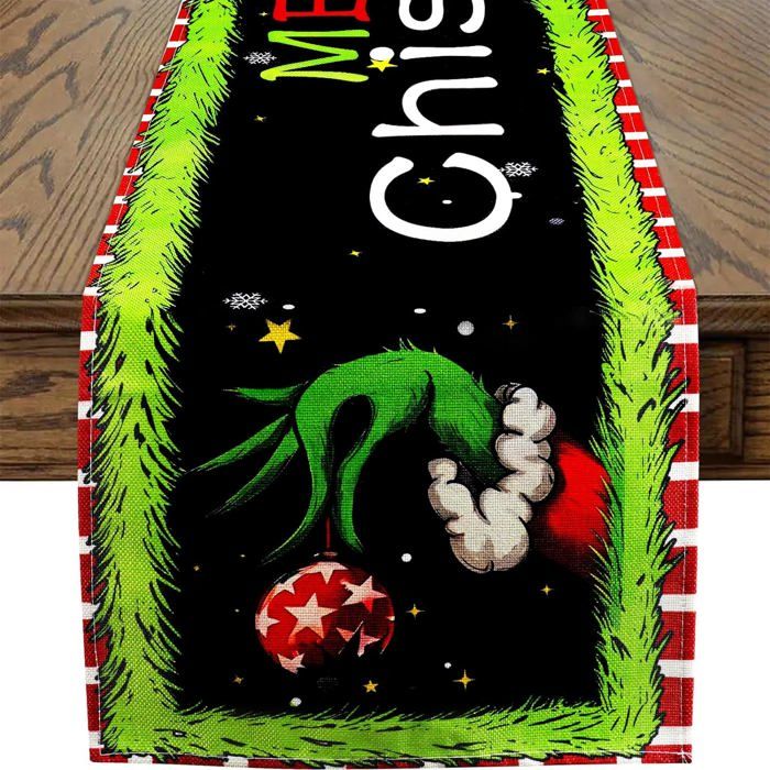 Chemin De Table De Noël Grinch Nappe Père Noël Et Sapin De Noël Avec Imprimé De Cloche Arbre De ...