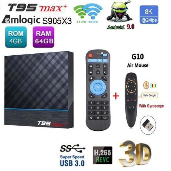 Ue Plug - 4G 64G G10 - Boîtier Smart TV T95 MAX Plus Amlogic S905X3 ...