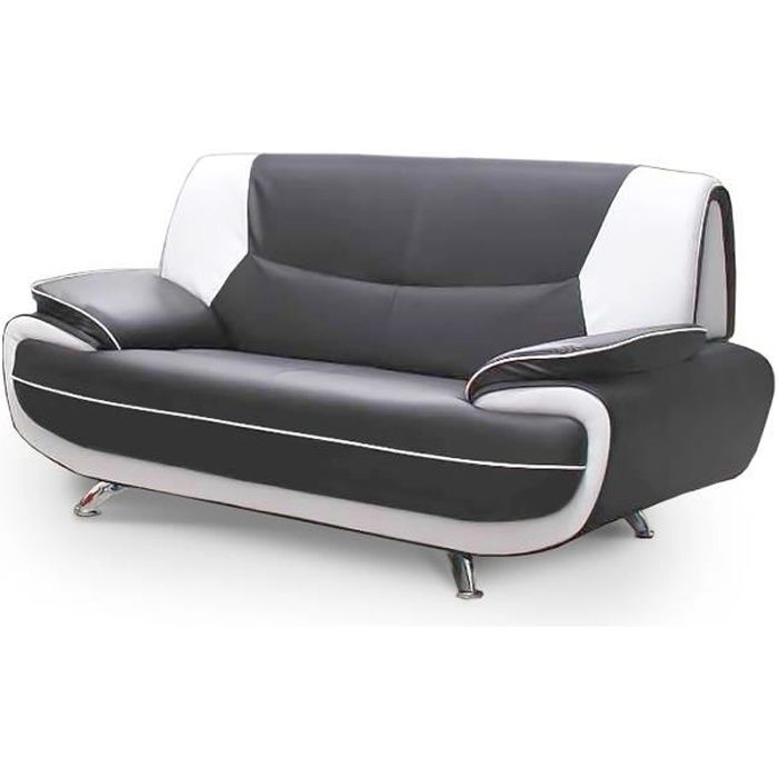 Canapé 2 places - MUZA - Simili cuir gris et blanc - Confort ferme ...