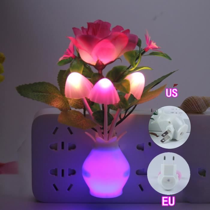 Belle Rose Colorée Led Lilas Veilleuse Lampe Champignon Lampe ...