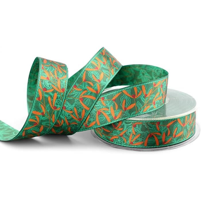20 M X 25 Mm Ruban De Satin Willow Vert Double Face Sans Fil Orange ...