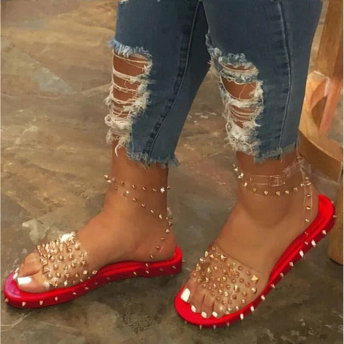 Sandales plates Femmes été bride à la cheville boucle de style ligne ...