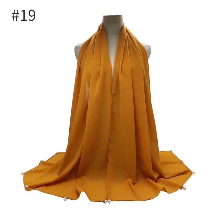 Femmes écharpe Hijab Wrap Printe solide perle châles Long bandeau ...