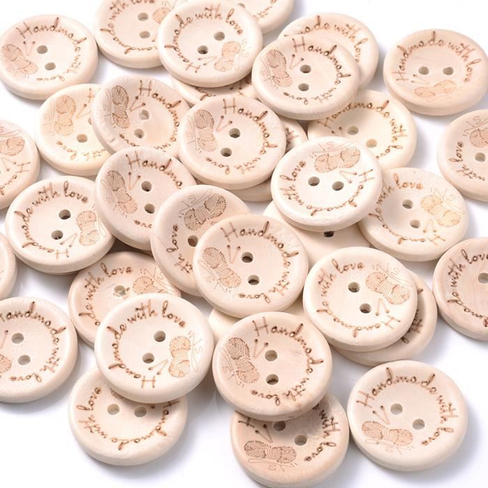 BOUTON - ZIP,B-25mm 30Pcs--Boutons en bois de 15-20-25mm, 2 œillets ...