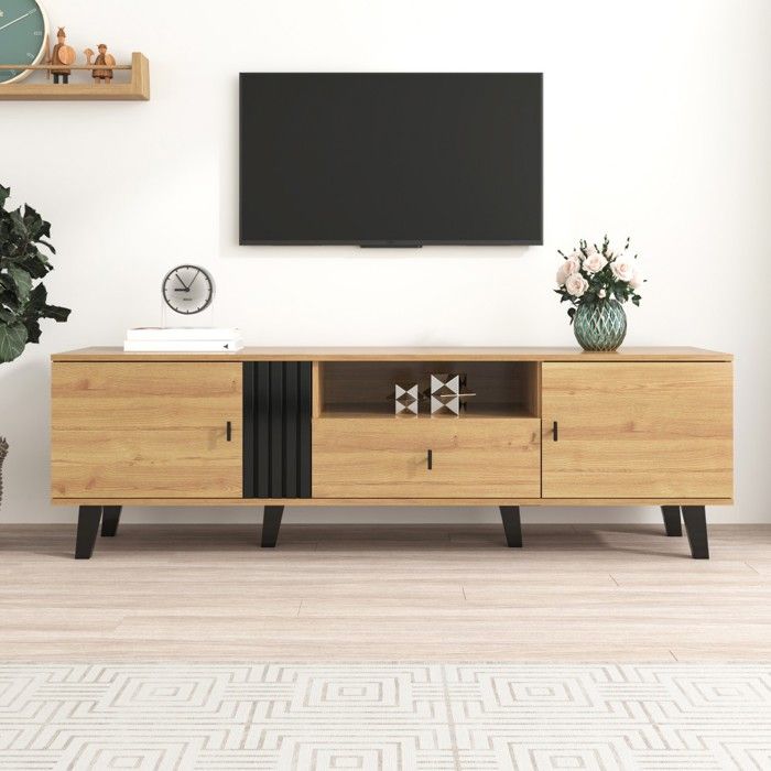 Meuble TV Style Industriel Buffet Salon en Bois avec 2 Portes et 1 ...