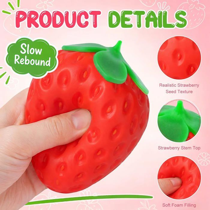 3 Pièces Squishy Fraise Géante, Balle Anti-Stress à Déformation Lente ...