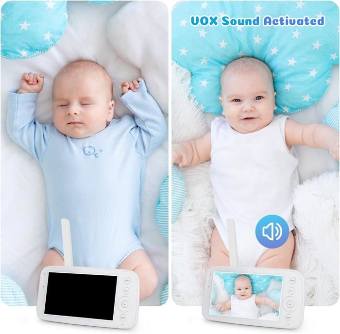 White 5.0” Babyphone Caméra, PTZ 360°Camera Bebe, Camera Bebe 1080P ...