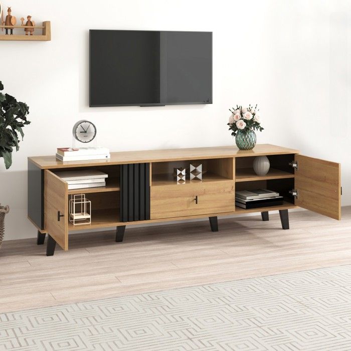 Meuble TV Style Industriel Buffet Salon en Bois avec 2 Portes et 1 ...
