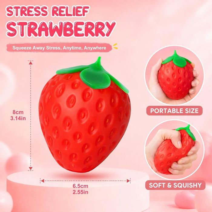3 Pièces Squishy Fraise Géante, Balle Anti-Stress à Déformation Lente ...