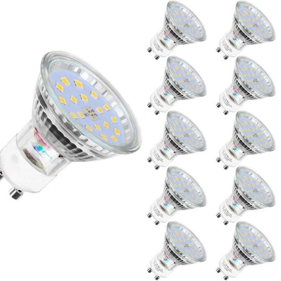 Lot de 10 Ampoules LED GU10 5W 60W Équivalent Ampoules à Halogène 560LM Blanc Froid 6000K Non ...