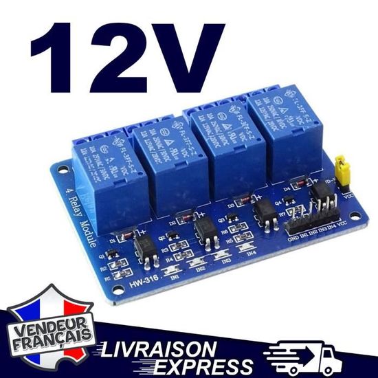 MODULE 4 RELAIS 12V 4 CANAUX OPTOCOUPLEURS ARDUINO RASPBERRY - Cdiscount Bricolage