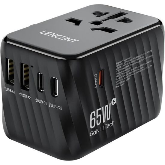 65W Gan3 Adaptateur Prise Électrique Avec 2 Usb Et 3 Type C Pd ...