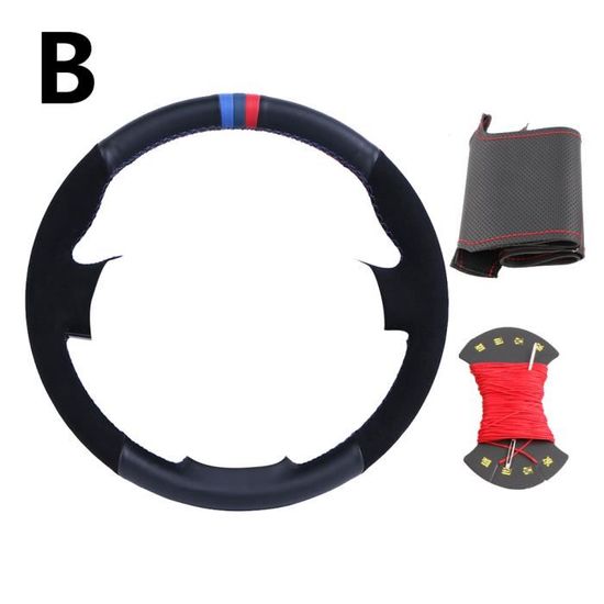 COUVRE-VOLANT,B Red thread--Housse de protection en cuir personnalisée pour volant de voiture ...