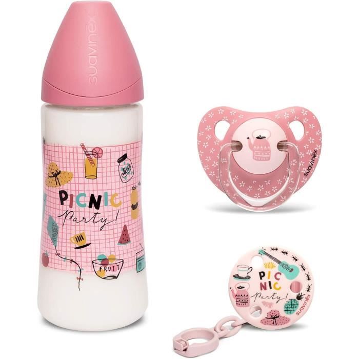 Sucettes - Biberon + Sucette Tétine Anatomique Latex Broche Ronde Rose ...