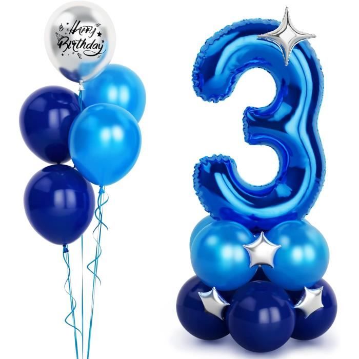 Ballon Décoratif - 3 - Bleu - 40 Pouces - Kit de Décoration ...