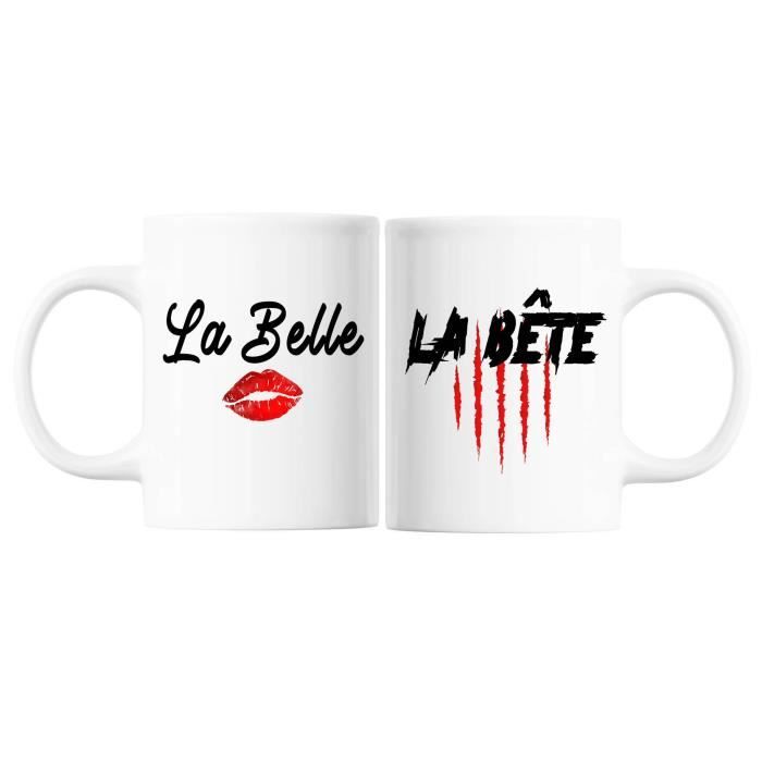 Mug - La Belle La Bête - Tasses Duo Amour - Céramique - Blanc - Contenance 325 ml - Cdiscount Maison