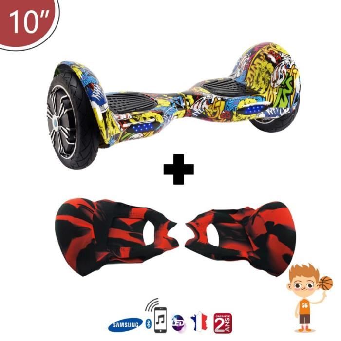 Ensemble gyropode 10 pouces et coque silicone noir/rouge - Batterie ...