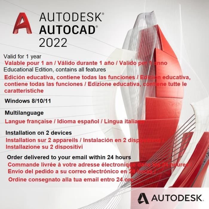 Autodesk AutoCAD 2022 Licence d'un an. Livraison numérique dans les 24 ...