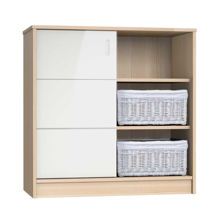 Commode java 3 niches et 1 porte coulissante Blanc 91x41x91 cm ...