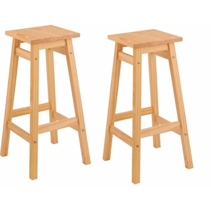 Lot de 2 Tabourets Pin Massif Brut - Cdiscount Maison