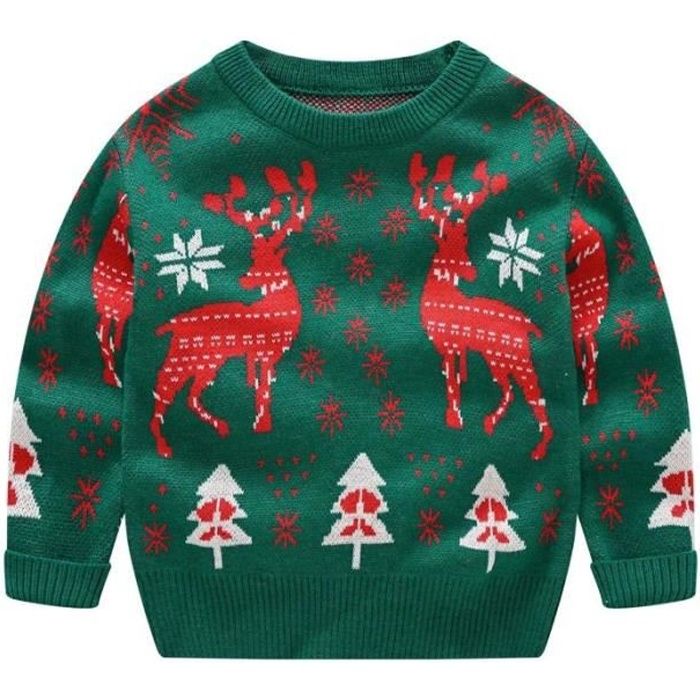 Pull de Noël en Tricot Pour Enfant Col Rond Pullover Imprimé Manches ...