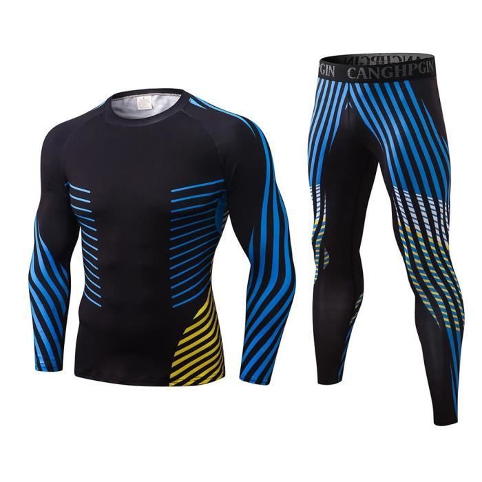 Vetement Sport T-Shirt et Pantalon 2 Pieces Ensemble Compression ...