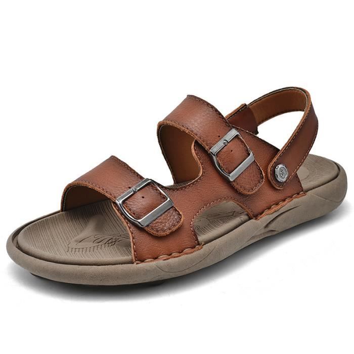 Sandales Homme en Cuir Bout Ouvert Casual Respirante Confortable pour ...