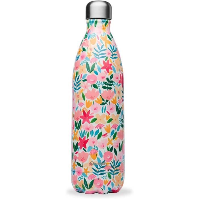 Qwetch - Bouteille Isotherme Flora Rose 1L - Gourde Nomade Inox - 24h ...